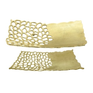 Set of 2 Metal Cut-Out Gold Plate Tray Decor 16" and 20" Contemporary ...