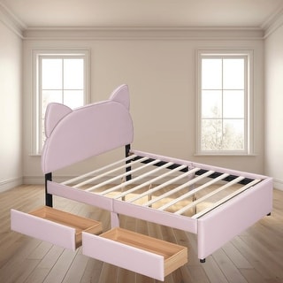 Cute Full Size Upholstered Platform Bed Frame with Animal Ears ...