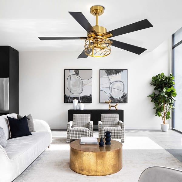 52 Inch Morden Gold Ceiling Fan with Light Kit and Remote Included ...