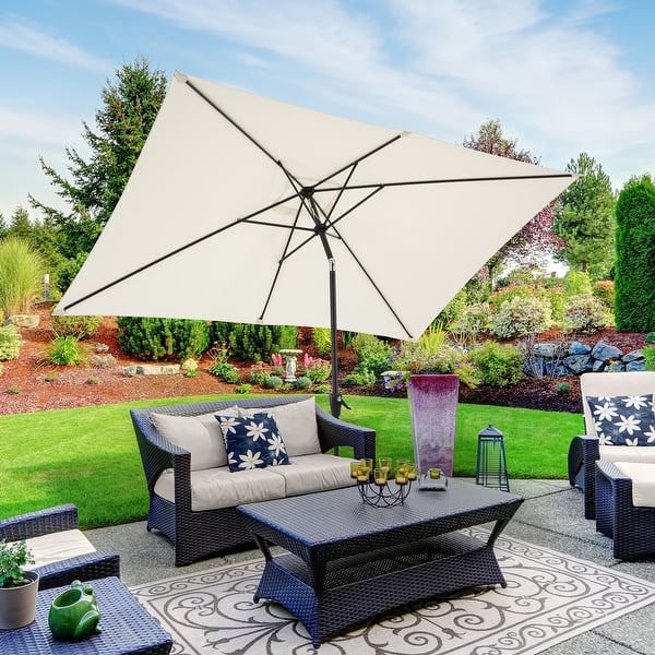 Rectangular Patio Umbrella - 10 Ft Easy Crank Sun Shade with Push ...