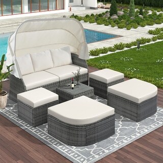 Patio Daybed with Retractable Canopy Conversation Set - Bed Bath ...