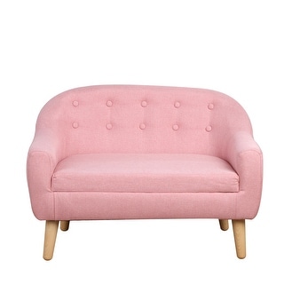 2-seat Pink Kids Loveseat Sofa Linen Fabric Lounge Sofa Tight Seat ...