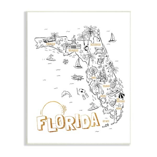 Stupell Florida State Drawing Destinations Map Diagram Wood Wall Art ...