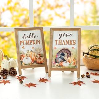 Glitzhome Set of 2 12"H Fall & Thanksgiving Wooden Easel Table Decor ...