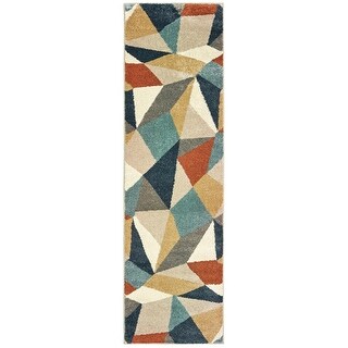 8' Blue Green Beige Retro Wedge Indoor Runner Rug - 16.826 - Bed Bath ...