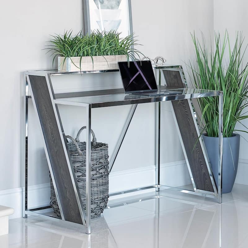 Modern Sleek Design Chrome Writing Desk with Glass Top - Overstock ...