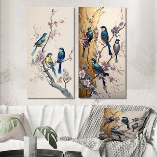 Designart "Multicolor Birds On Plum Blossoms Tree" Bird Wall Art Set Of ...