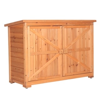 Double Doors Fir Wooden Garden Yard Shed Lockers Outdoor Storage ...