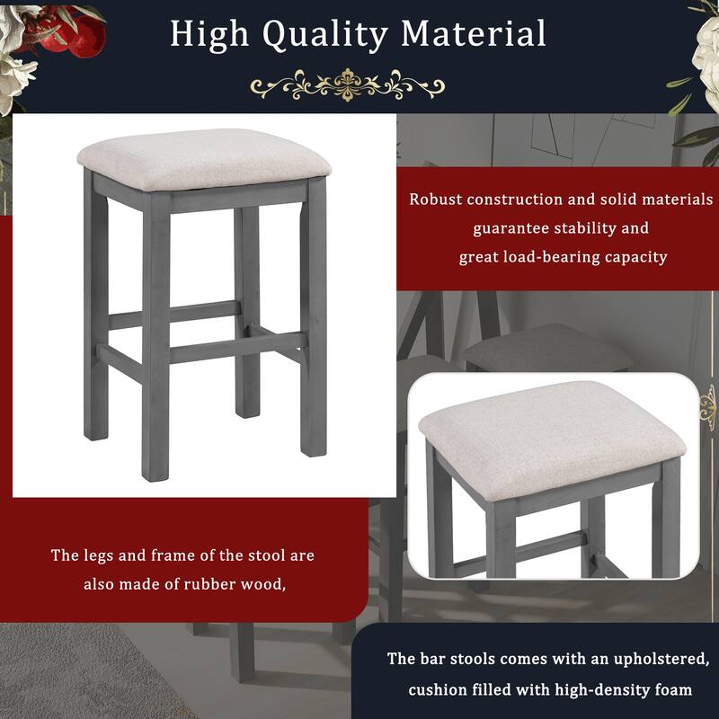 4 Piece Dining Table Set with 3 Upholstered Stools, Multipurpose Home ...