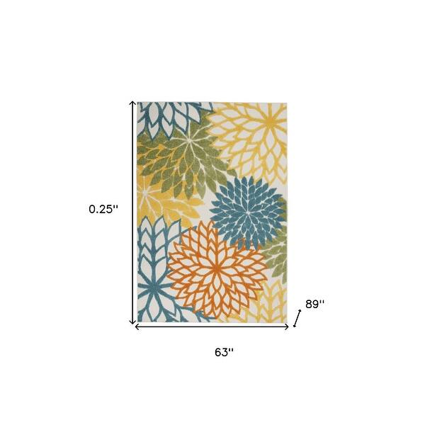5' X 7' Turquoise Floral Non Skid Indoor Outdoor Area Rug - 6' x 7 ...