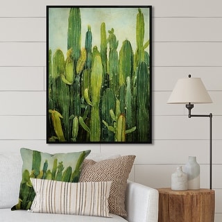 Designart "Green Cactus Contour Collage" Cactus Framed Wall Art Prints ...