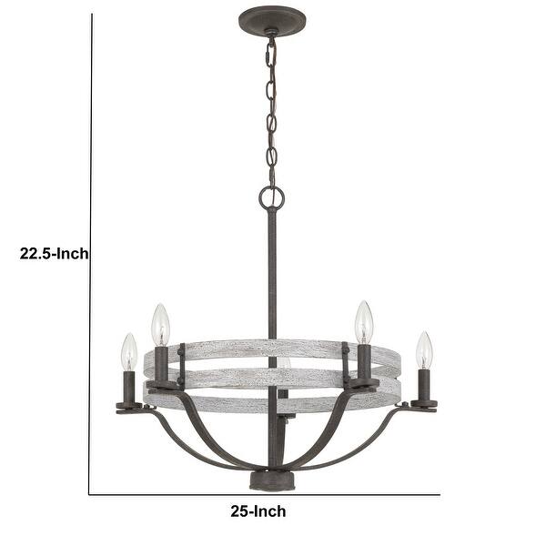 Metal Chandelier with Wooden Round Frame Support, Black and Gray - Bed ...