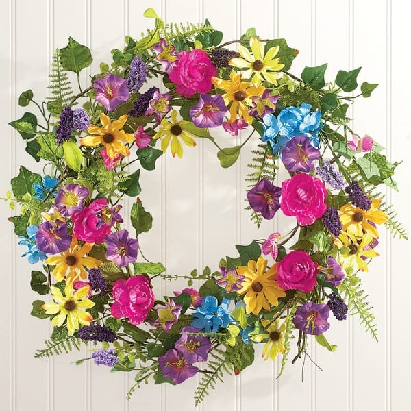 Mixed Floral Wreath with Yellow Daisies - Bed Bath & Beyond - 36900015