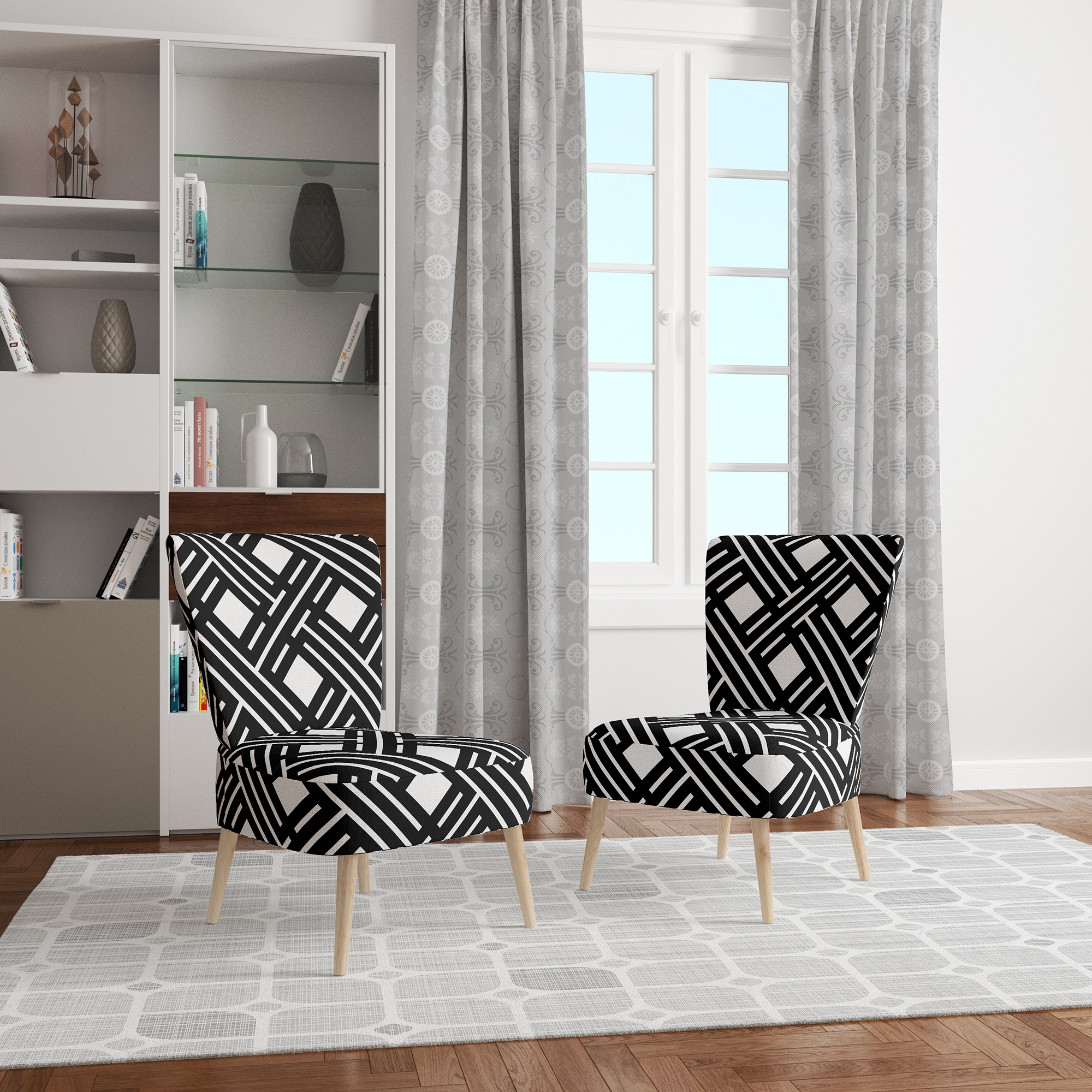 Designart Monochrome Geometric Pattern Ii Upholstered Mid Century