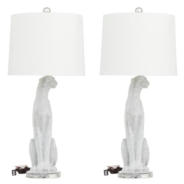 White or Gold Polystone Leopard Table Lamp (Set of 2) - 13 x 13 x 29 ...