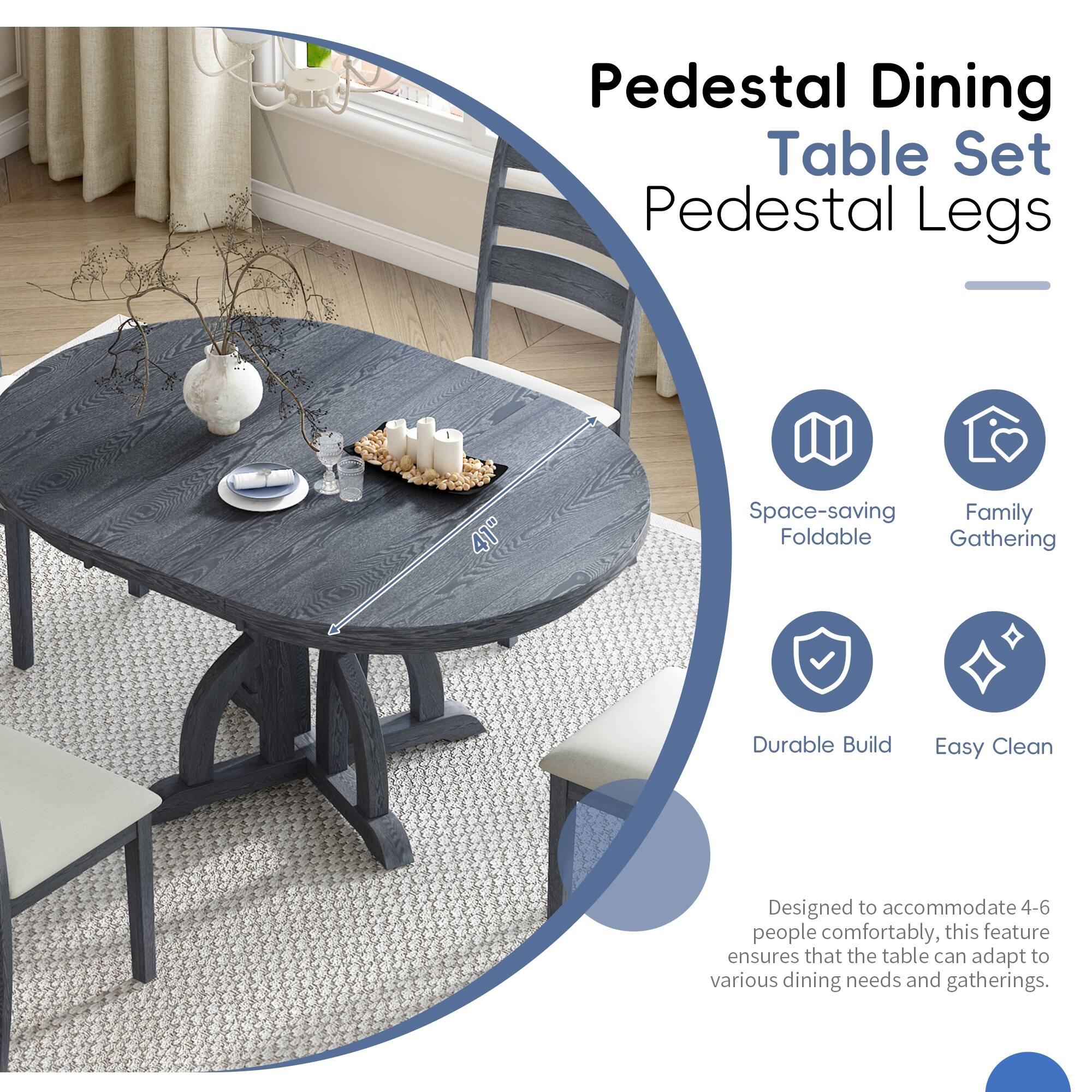 Black Retractable Dining Table Set with Removable Tabletop and ...