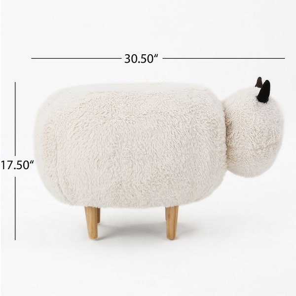 Modern White Faux Fur Sheep Ottoman with Tapered Wood Legs - Bed Bath ...