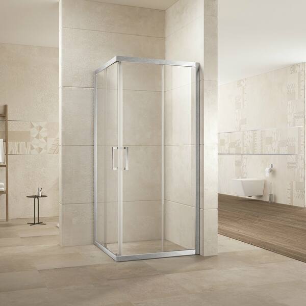 EPOWP Square Shower Enclosure with Twin Sliding Doors Invisible Rollers ...