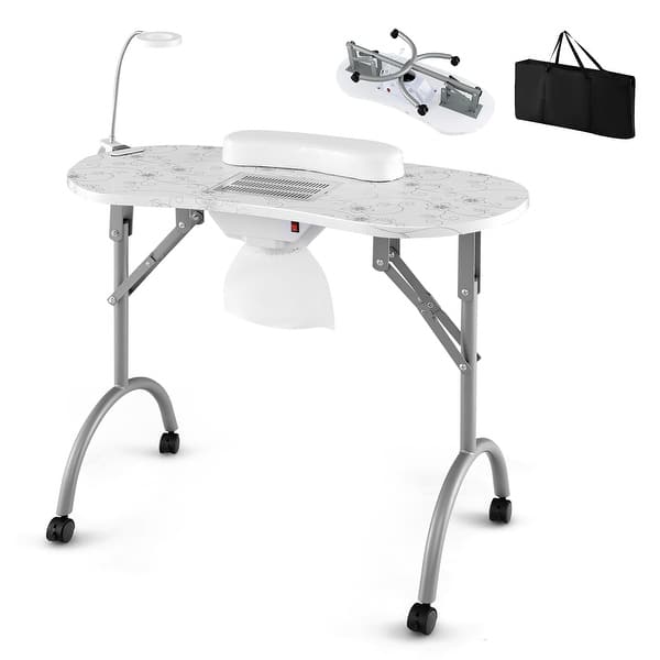 Costway Folding Manicure Table Portable Nail Desk with Dust Collector ...
