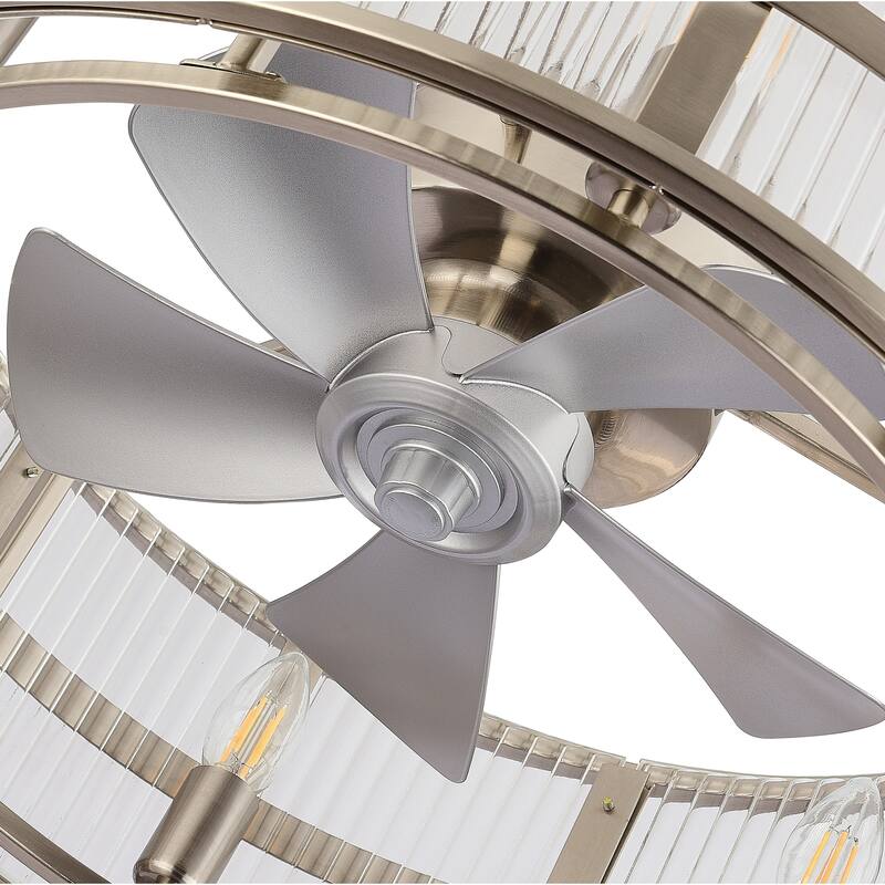 20" Modern 5-Blade Caged Ceiling Fan with Light Kit and Remote - On ...