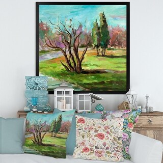 Designart "Two Distant Trees In A Green Landscape" Traditional Framed ...