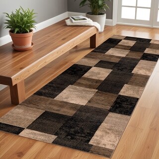 HomeRoots 8' Brown Black and Tan Geometric Power Loom Runner Rug - 96 ...