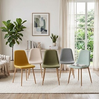 Upholstered Full Back Side Dining Chair with Oak Metal Legs(Set of 4 ...