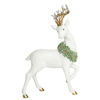 12" White Carved Sitting Reindeer Christmas Tabletop Figurine - Bed ...