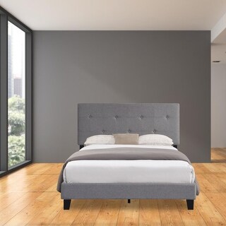 Modern Button platform bed Gray queen headboard Linen bed slats - Bed ...
