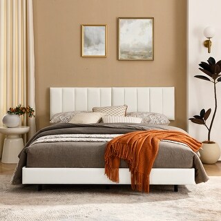 Queen Floating Bed Frame with Wall Mounted Headboard Modern Low Profile ...