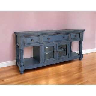 HomeRoots 70" Blue Mango Solid Wood Open shelving Distressed TV Stand ...