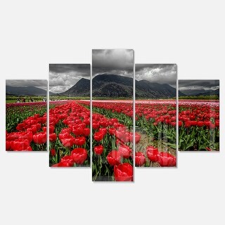 Designart 'Rows of Bright Ruby Red Tulips' Landscape Metal Wall Art ...