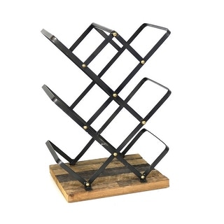 Industrial Style Criss Cross Wine Rack With Wooden Base Black And Brown ...