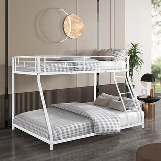 Metal Twin over Full Bunk Bed with Build-in Ladder & Guardrail, Noise ...