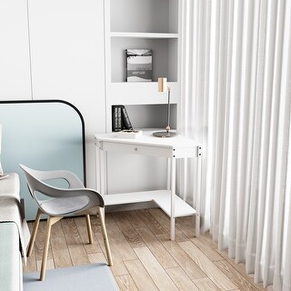 White Corner Desk Triangle Computer Desk with Drawer and Shelf for ...