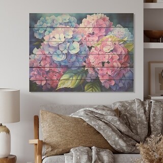 Designart "Pink And Purple Hydrangea Sunset I" Hydrangea Wood Wall ...