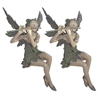 Set of 2 Sage Green Fairy of the West Wind Sitting Outdoor Garden ...