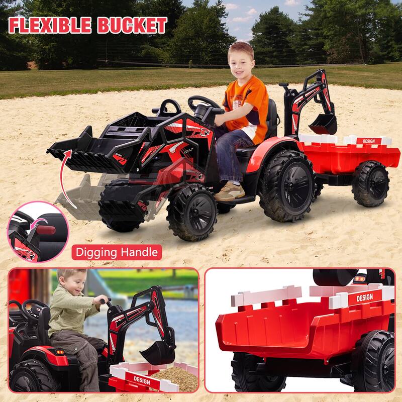 3 in 1 Ride on Tractor, Excavator & Bulldozer, 24V Electric Vehicle ...