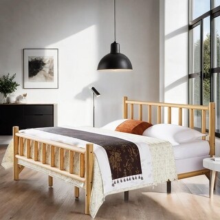 Farmhouse Queen Log Bed Frame, Solid Pine Wood with Cylindrical ...