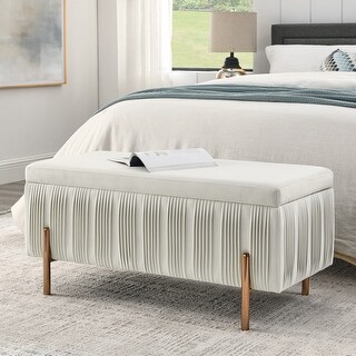 CUSchoice Upholstered Velvet Storage Bench with Cedar Wood Veneer - 40. ...