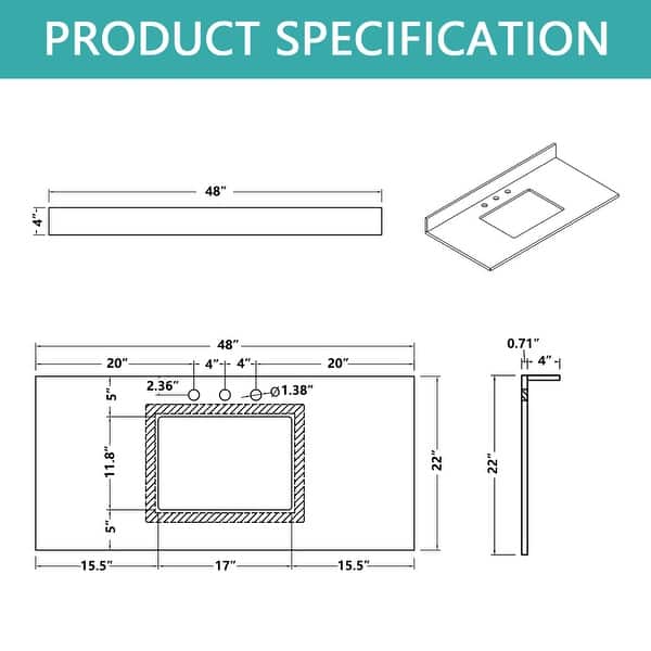 Proox 48 in. Bath Vanity w/ Fish Belly Culture Marble Countertop Single ...