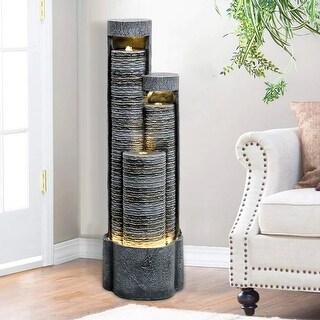 39.5In Indoor Water Fountain w/Lights- 3-tier column fountain for Home ...
