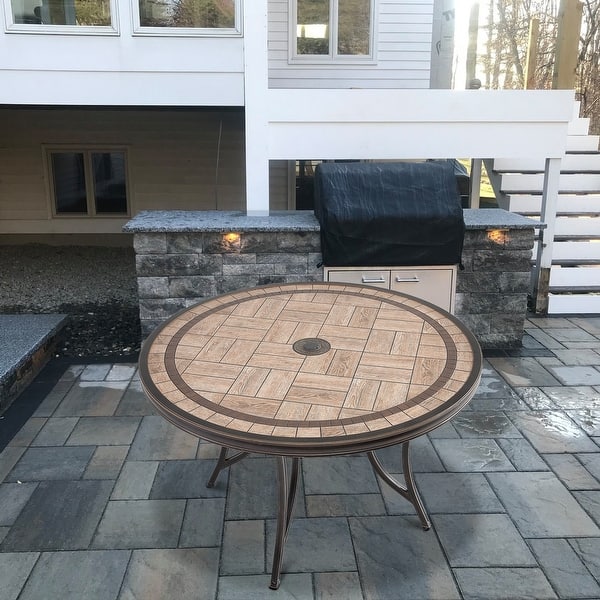 48-In Patio Round Tile-Top Dining Table with Umbrella Hole - Bed Bath ...