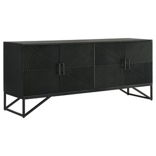 Riz 71 Inch Sideboard Cabinet Console, Black Mango Wood, Fluted Design ...