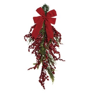 30" Red Berry and Bow Artificial Christmas Teardrop Swag, Unlit - Bed ...