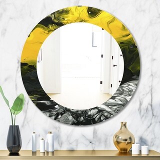 Designart 'Marbled Yellow 4' Printed Modern Mirror - Oval or Round Wall ...
