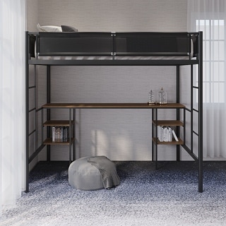 Twin Size Metal Frame Loft Bed with Full-length Guardrails Built-in ...