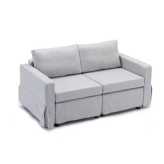 Modern Light Grey Modular Sectional Upholstered Couch with 2 Ottomans ...