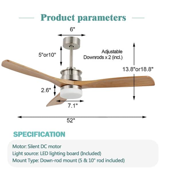 Oaks Aura Gamay 52 in. LED Indoor Solid Wood Reversible Scandi-Japanese ...