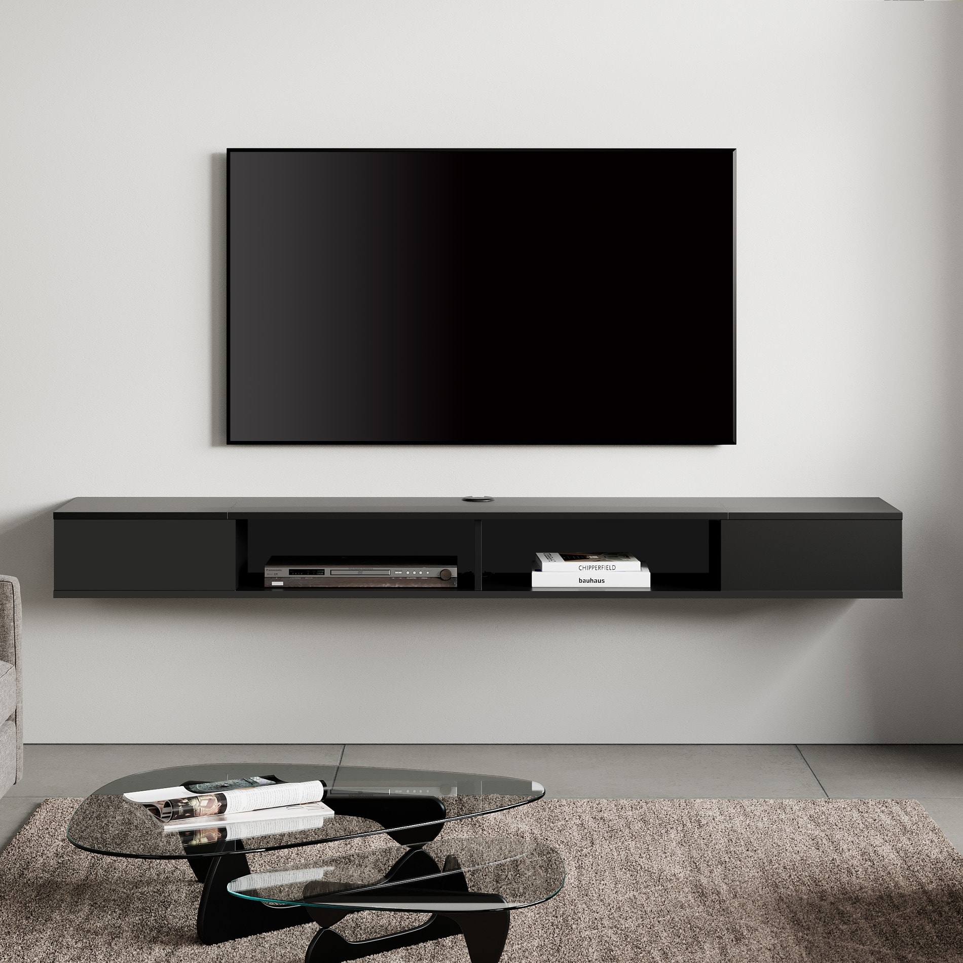 WAMPAT 70 inch Floating TV Stand Wall Mounted with Storage for Living Room Black On Sale Bed Bath Beyond 39888179